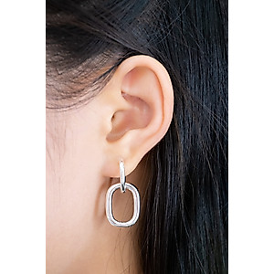 DALUDALU S925 Sterling Silver Chain Link Dangle Drop Earrings Chunky Paperclip Convertible Link Huggie Earrings Circle Hypoallergenic No-Nickel Hoop Earrings for Women Sensitive Ears