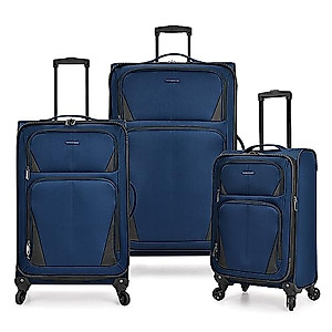 U.S. Traveler Aviron Bay Expandable Softside Spinner Wheels, Navy, 3 Piece Luggage