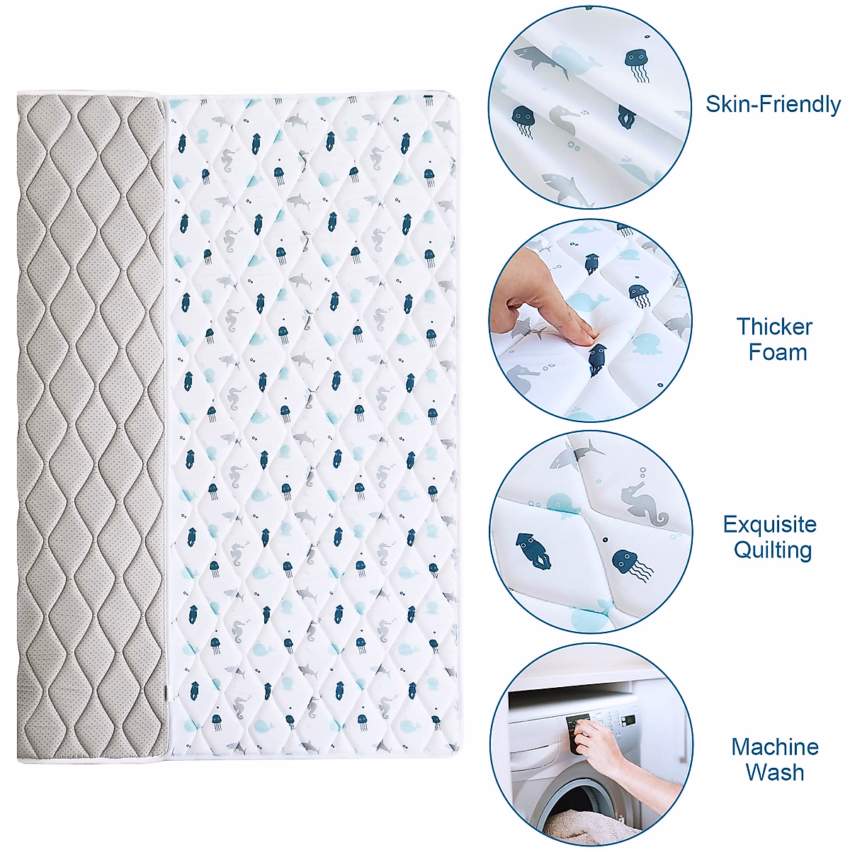 Premium Foam Baby Play Mat 50" X 50", Play Mat for Babies and Toddlers, Baby Floor Play Mat Non Slip Cushioned, Kids Play Mat for Playpen, Thick One-Piece Crawling Mat, Easy Clean, Whale