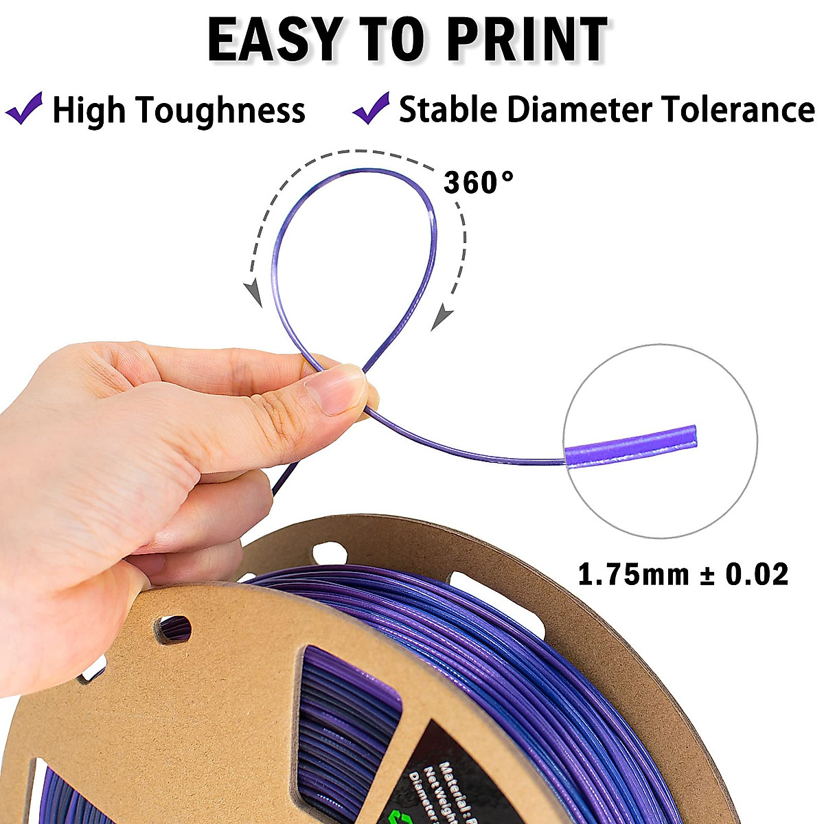 PLA Filament 1.75mm, 3D Printer Filament Silk Black Purple Color Changing, Silk PLA Filament, 3D Printing Filament 1.75 +/-0.02mm, 1kg