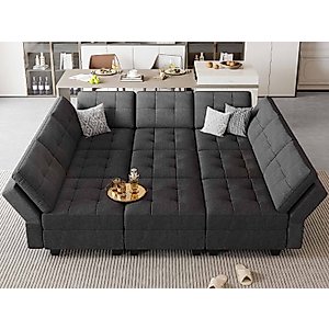 Belffin Modular Sectional Sleeper Sofa Couch with Storage Seat Reversible Modular Sofa Couch Oversized Sleeper Sectional Sofa Bed Set Dark Grey