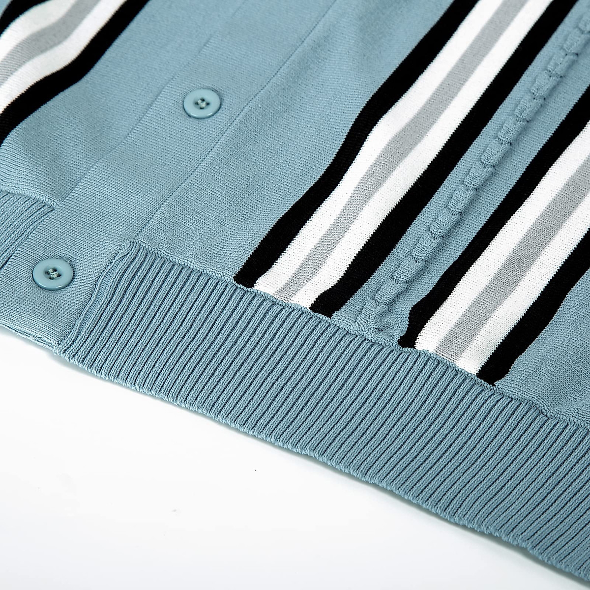 PJ PAUL JONES Knit Polo Shirt Mens Retro 70s Stripes Lapel Collared Knitted Shirts Blue Button Down Italian Knitwear for Summer Golf Bowling XL