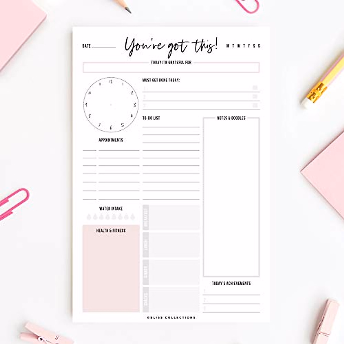 Bliss Collections Weekly Planner, You've Got This, Undated Tear-Off Sheets Notepad Includes Calendar, Organizer, Scheduler for Goals, Tasks, Ideas, Notes and to Do Lists, 6"x9" (50 Sheets)