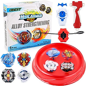 OBEST Bey Battling Gyro Tops Burst with Launchers and Stadium Arena, 4 Spinning Tops + 2 Launchers + 1 Arena