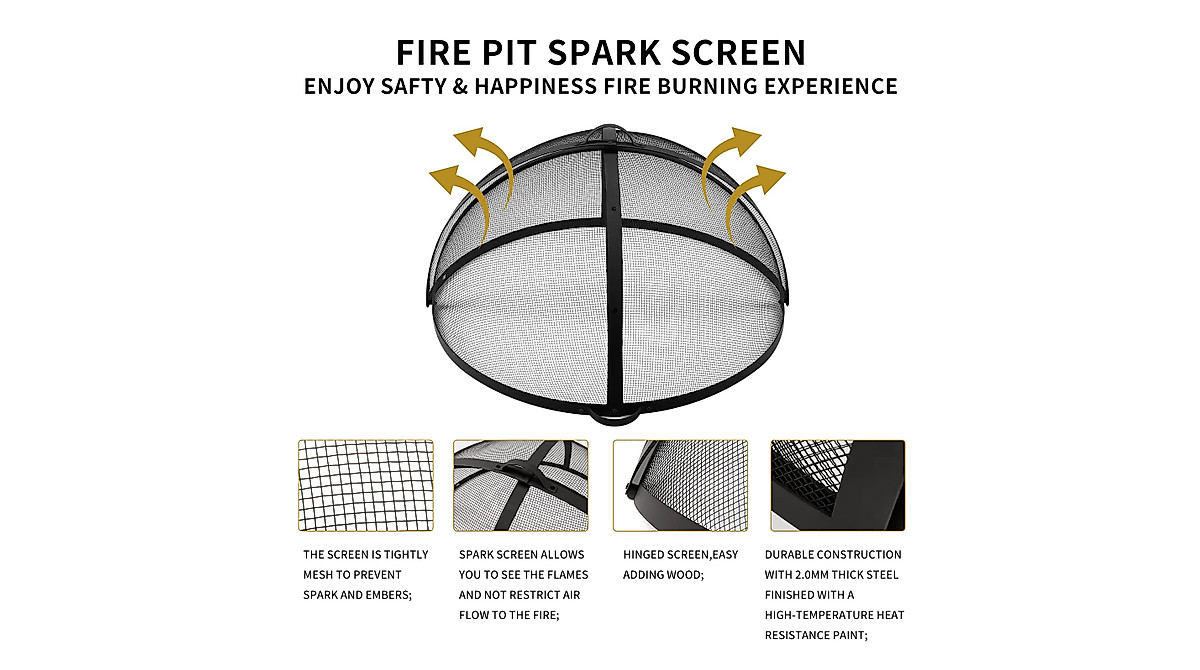 Outdoor Fire Pit Spark Screen Cover Accessory, 36In Patio Round Easy ...