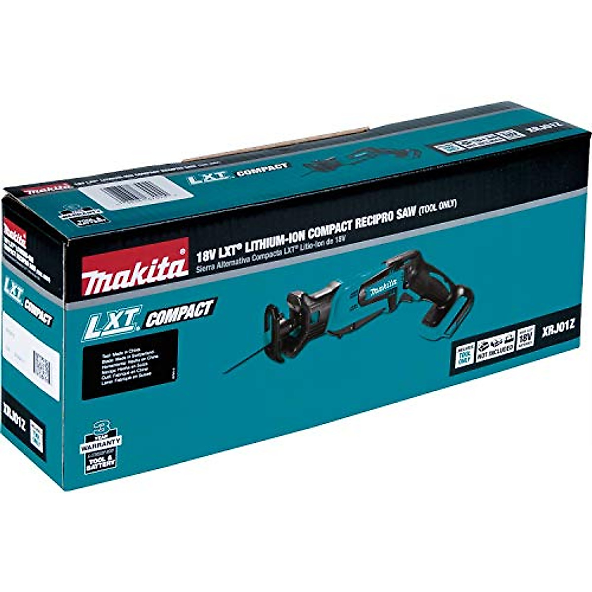 Makita XRJ01Z 18-Volt LXT Lithium-Ion Cordless Compact Reciprocating Saw (Tool Only, No Battery), Bare Tool