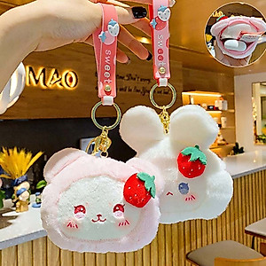 SXWT Cute Kawaii Kids Children with Keychain Baby Girls Plush Doll Storage Bag Wallet Bag Pendant Mini Coin Purse(Pink)