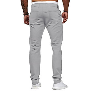 HUNGSON Men Skinny Slim Fit Casual Jeans Dyeing Stretch Straight Fashion Denim Pants Lightgrey