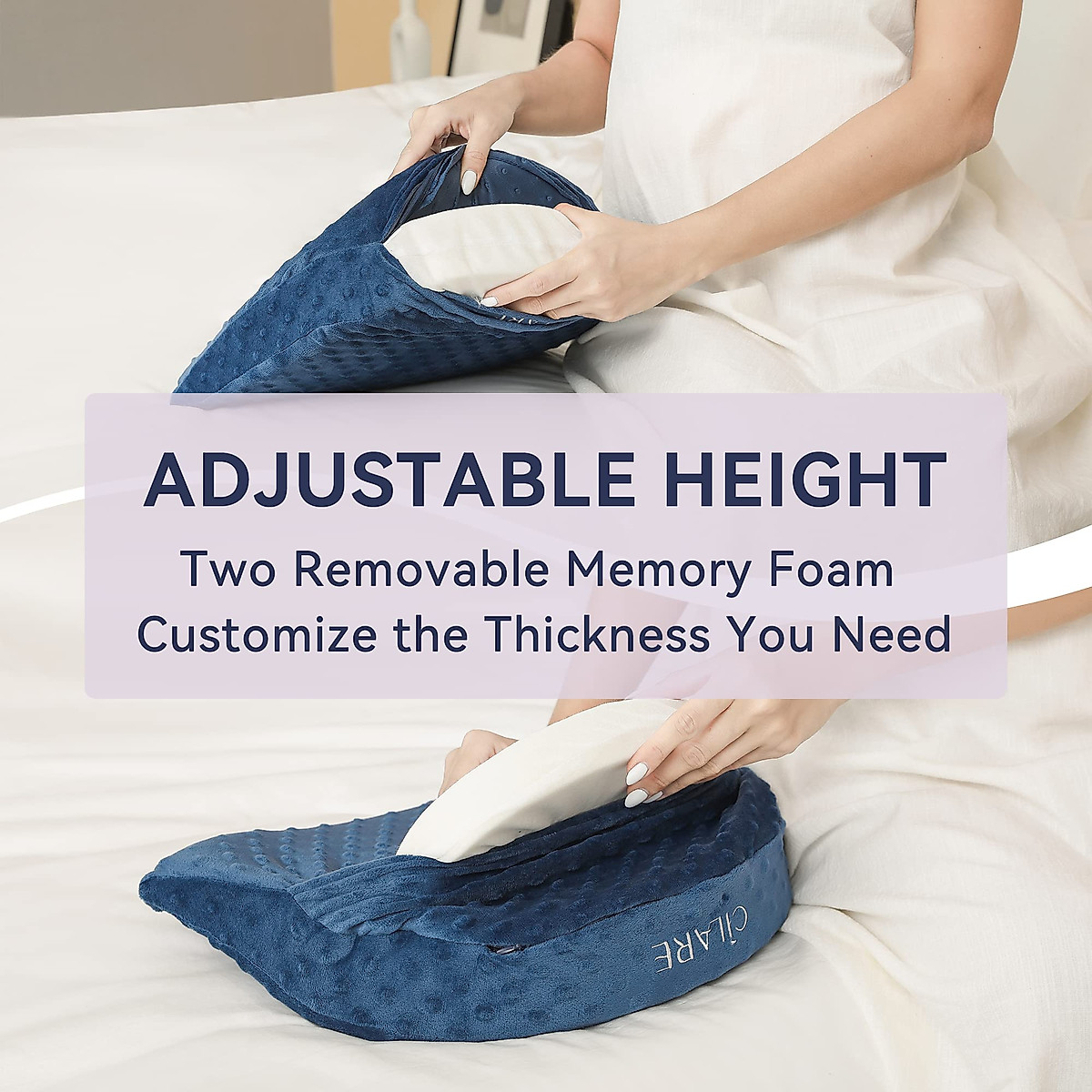 Cilare Pregnancy Pillow Wedge, Memory Foam Pillow for Maternity, Body Support, Belly, Back, Knees, Reversible and Adjustable Pillow with Removable Cover