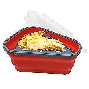 Tuaaivl Pizza Container Expandable, Premium Silicone Pizza Storage Box 5 Microwavable Serving Trays, Reusable & Adjustable Pizza Storage Container to Organize Save Space,Microwave Safe. (Red)