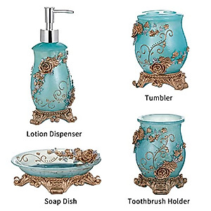 SLiipy Pig Bathroom Accessories Set, 4 Pcs Marble Look Bathroom Decor Set , Resin Gift Set Apartment Necessities, Include Dispenser Pump, Bar Soap Dish, Toothbrush Holder and Tumbler.