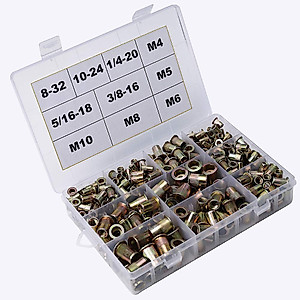 340PCs Rivet Nuts 8-32 10-24 1/4-20 5/16-18 3/8-16 Metric Rivet Nuts M4 M5 M6 M8 M10 Nutsert RIV Nuts Threaded Insert Nuts Kit Carbon Steel