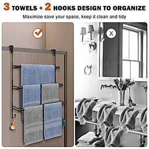 Livabber 3-Tier Over The Door Towel Rack, All Metal Towel Rack with Hooks for Door Hanging, Behind Door Towel Bar Towel Storage Holder for Bathroom Accessories, 19.37" L x 5.9" Wx 24.4" H(Black)