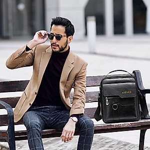 Messenger Bag for Men Crossbody Shoulder Purse Small Vintage PU Leather Satchel Pouch Side Crossover Handbag (Men Messenger Bag for Black)