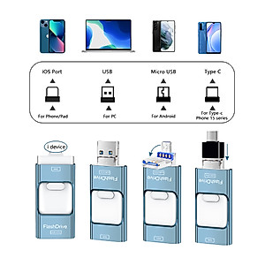 Sunany USB Flash Drive 256GB, Photo Stick Memory External Data Storage Thumb Drive Compatible for Phone, Pad, Android, PC and More Devices (Blue)