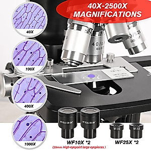HSL Compound Trinocular Microscope Professional,40x-2500x Biological Microscopes for Adults Laboratory,Micro Scope microscopepio 1000x 400X LED WF10x and WF25x eyepieces Abbe Condenser