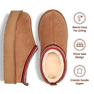 ZEXSAFETY Platform Slippers for Women Snow Winter Womens Slippers Fluffy House Slippers for Indoor and Outdoor Chestnut 8