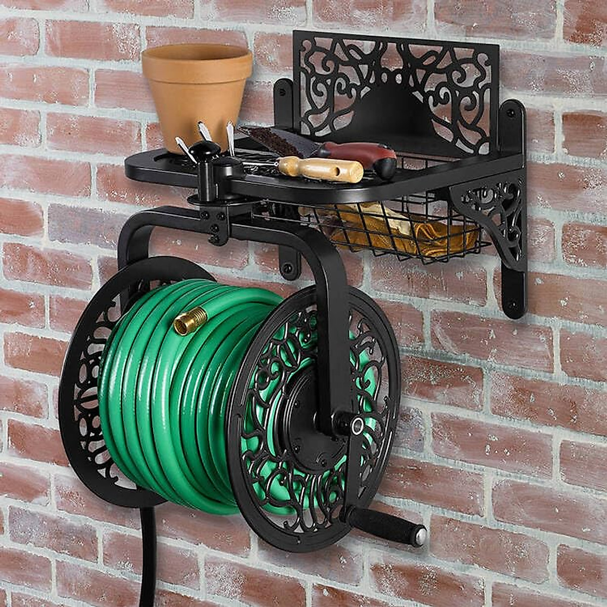 Liberty Garden 714-C Decorative Cast Aluminum Navigator Rotating Garden Hose Reel, Holds 125-Feet of 5/8-Inch Hose - Black