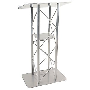Displays2go 25" Truss Floor Lectern with Interior Shelf, Aluminum & Steel (Silver) (LCT4PSTPSL)