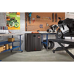 Suncast Commercial 9 Cubic Ft. Heavy-Duty Resin Cabinet with 2 Shelves, Dark Grey