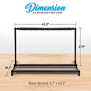 Pyle 9-Space Foldable Universal Multi Guitar Stand - Guitar Stand Portable Collapsible Instrument Floor Guitar Rack Holder w/ Foam Padding - For Acoustic, Electric, Bass Guitar & Guitar Bag / Case