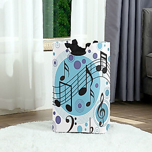 Kigai Musical Note Laundry Basket Collapsible Large Clothes Hamper Nursery Storage Bin with Handle for Bedroom, Bathroom, Dorm, Kids Room