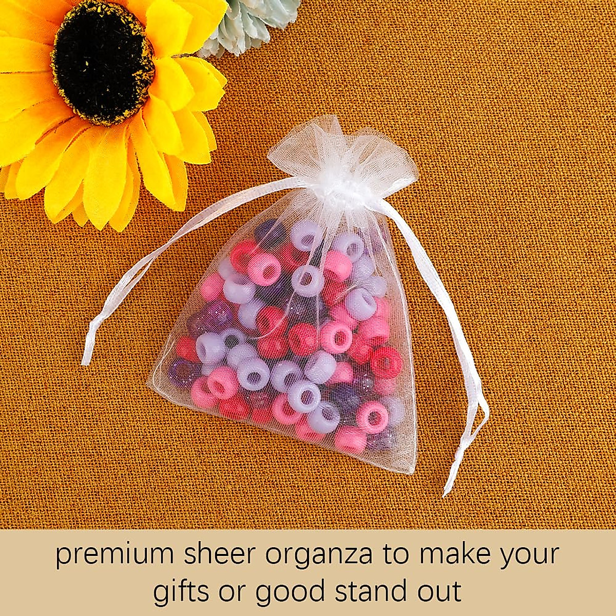 Organza Bags, 50 Pcs Small Mesh Bags Drawstring 3.54"x4.72"(9x12cm), White Jewelry Bags Drawstring Mesh Gift Bags for Party Wedding Christmas Jewelry Candy Bathroom Soaps Makeup Wrapping Supplie