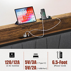 SogesSleep Twin Bed Frames with Headboard, Upholstered Twin Size Bed Frames with Storage and Charging Station & LED Lights, No Box Spring Needed Bed Frame, Noise Free & Easy Assembly