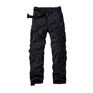 AKARMY Men's Ripstop Wild Cargo Pants, Relaxed Fit Hiking Pants, Army Camo Combat Casual Work Pants with 8 Pockets(No Belt) 3355 Black 32