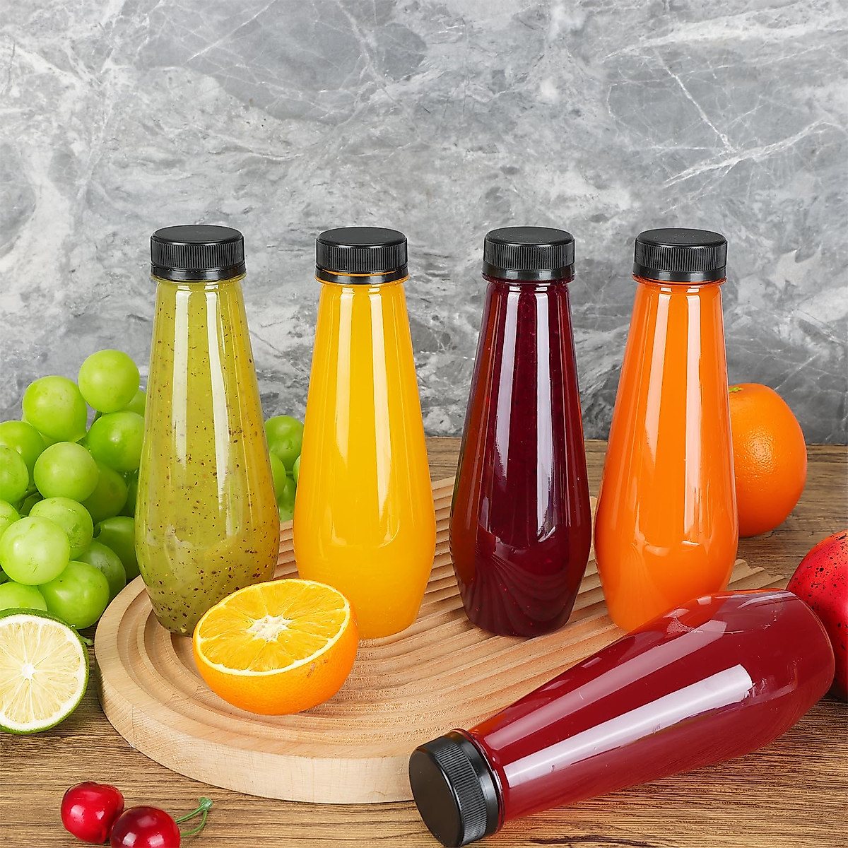 Moretoes 20pcs 12oz Plastic Bottles with Caps Empty Juice Containers with Lids, Clear Bulk Beverage Containers for Drinking Milk Smoothies and Other Beverages