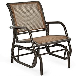 UYSB Outdoor Single Swing Glider Rocking Chair Armrest Garden Porch Backyard Brown Chair Rocking Chair Rocker Chair Rocker Camp Chair Rocker Recliner Rocking Camp Chair Rocking Chairs