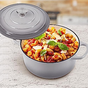 Alathote 6 Quart Enameled Cast Iron Dutch Oven with Lid - Big Dual Handles - Oven Safe up to 500°F - Classic Round Pot for Versatile Cooking Light Gray