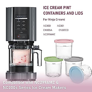 Containers Replacement for Ninja Creami Pints and Lids, Ice Cream Storage Containers Compatible with NC301 NC300 NC299AMZ Series Ice Cream Maker, BPA Free Dishwasher Safe Airtight & Leak-Proof (4 Pack)