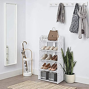 White Shoe Rack, 5 Tier Modern Wooden Shoe Storage Shelf Wood Narrow Shoe Stand Organizer for Home Living Room Bedroom Hallway Entryway Closet