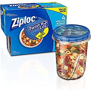Ziploc Twist N Loc Food Storage Meal Prep Containers Reusable For Kitchen Organization, Dishwasher Safe, Medium Round, 4 Count (Pack of 2)