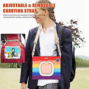 Kids Case for iPad Pro 12.9 Inch 6th/5th/4th/3rd Generation 2022 2021 2020 2018, SCSVPN Shockproof Silicone Protection Cover with Pencil Holder- Rotating Stand/Handle- Shoulder Strap, Colorful Red