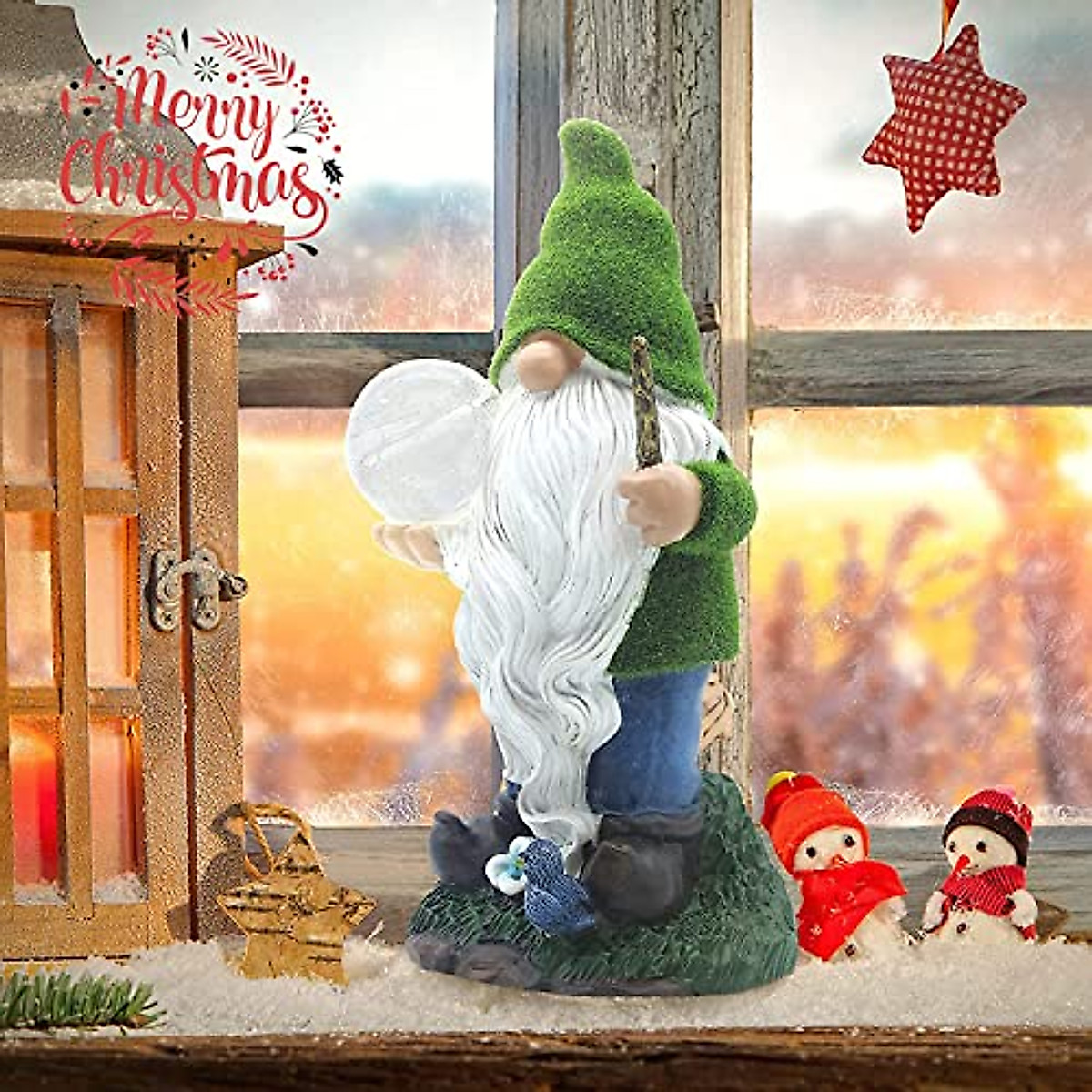 Untimaty Garden Gnome Statue Outdoor Resin Gnome Figurine Outdoor Solar Powered LED Garden Lights 10.7" Resin Garden Figurine (Wizard)