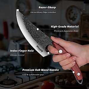 Huusk Hand Forged Boning Knife for Meat Cutting Bundle with Butcher Meat Cleaver Japan Kitchen Knife for Home, Outdoor, Camping Thanksgiving Christmas Gifts