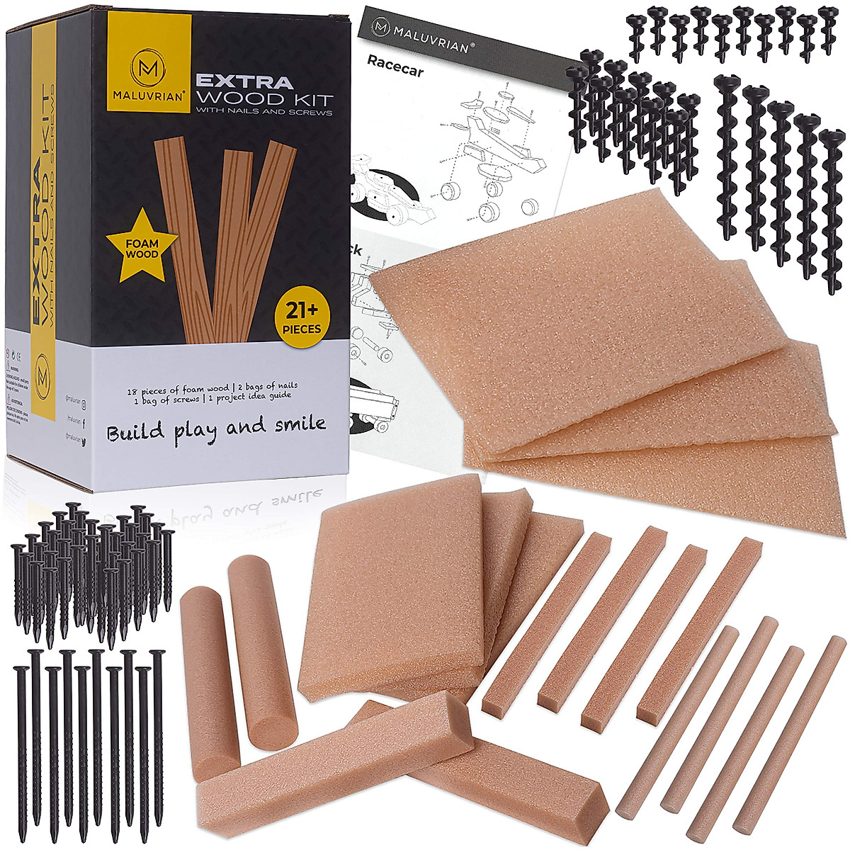 MALUVRIAN Arts and Craft Kit for Kids Extra Foam Wood Kit with 18 Pieces of Craft Foam Wood | Kids Tool Set | Building Toys Educational | Learning Toys | STEAM STEM Toys for Boys and Girls