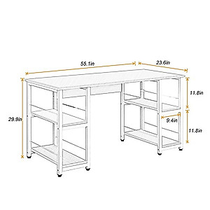 Computer Desk, Computer Desk with Shelves, 55 inches Office Desk with 4 Storage Shelves, Large Space Home Office Desks Trestle Desk Workstations, Modern Desk Writing Desk for Home Office (Black)
