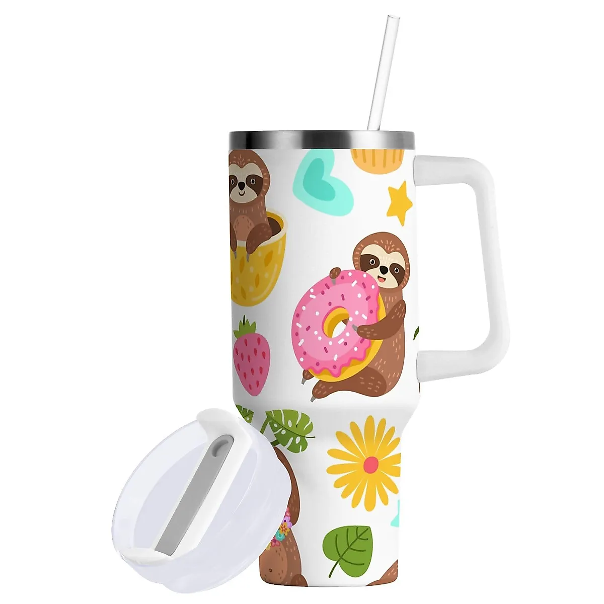 GOODOLD 40 oz Insulated Coffee Tumbler for Travel - Stainless Steel Mug with Handle and Straw Lid for Men and Women, Cute Sloth Leak Proof Travel Coffee Mug