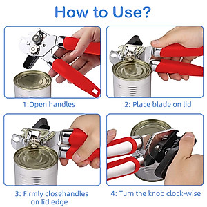 Can Opener, Tin opener Manual Can Opener Stainless Steel Jar Openers Heavy Duty Handheld Bottle Opener Kit Manual-Can-Openers Kitchen Tools for Beer/Tin/Bottle/Cans (Red)