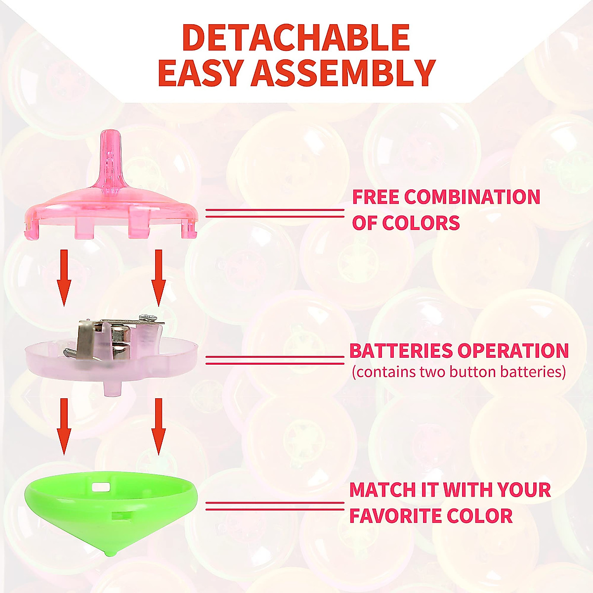 PROLOSO 100 Pcs Light Up Spinning Tops LED Flashing Spinners with Gyroscope