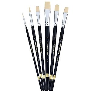 Transon Paint Brush Set 6pcs Art Painting Synthetic Bristle for Acrylic Watercolor Gouache Oil Leather Canvas and Face Painting