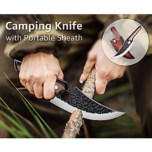 TOMBRO Huusk Knife Forged Viking Knives Sharp Boning knife, Handmade Caveman Knife, High Carbon Steel Butcher Knives with Sheath, Japanese Chef Knife for Kitchen, Camping