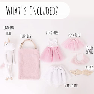 Perfectto Design Ballerina Unicorn Doll Stuffed Animal for Girls - Plush Toy Doll Set, Bag, Tutu Cloths, Wings - Play Set for 3 4 5 Year Old Girl Gift for Little Girl, Birthday, Christmas Age 3-9