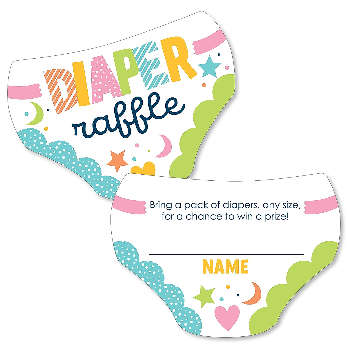 Big Dot of Happiness Colorful Baby Shower - Diaper Shaped Raffle Ticket Inserts - Gender Neutral Baby Shower Activities - Diaper Raffle Game - Set of 24
