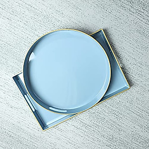 Spsyrine Round Blue Decorative Tray, 13" Plastic Serving Table Tray with Handles for Breakfast, Round Modern Ottoman Tray for Coffee Table, Bathroom, Kitchen, Living Room
