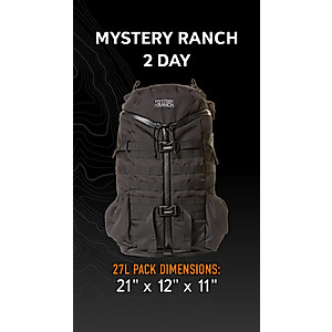 Mystery Ranch 2 Day Backpack - Tactical Daypack Molle Hiking Packs, Black, SM/MD