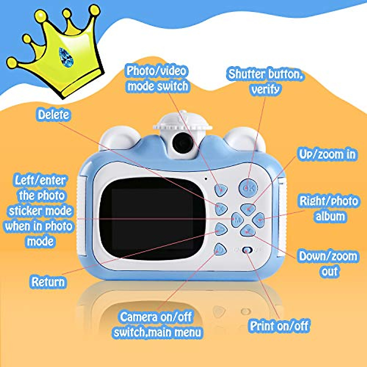 Barchrons Instant Print Digital Kids Camera 1080P Rechargeable Kids Camera Video Camera with 32G SD Card for 6-12 Years Old Birthday Gift